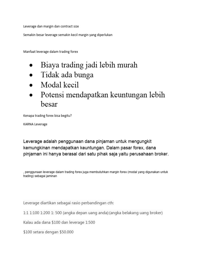 Leverage Dan Margin Dan Contract Size | PDF | Karier & Perkembangan