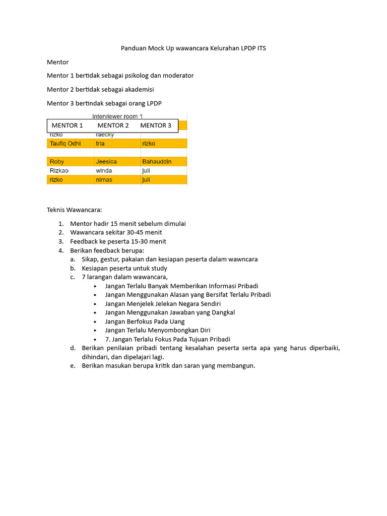 Panduan Mock Up Wawancara Kelurahan LPDP ITS | PDF | Karier ...