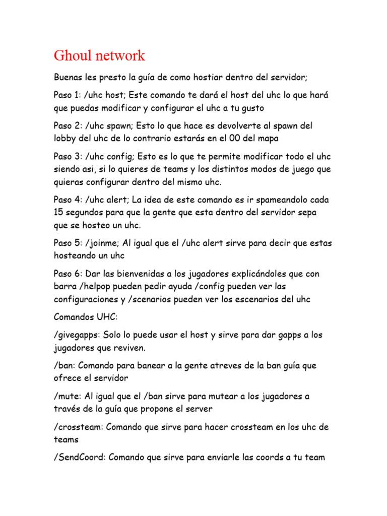 Guía de Comandos UHC en Ghoul Network | PDF