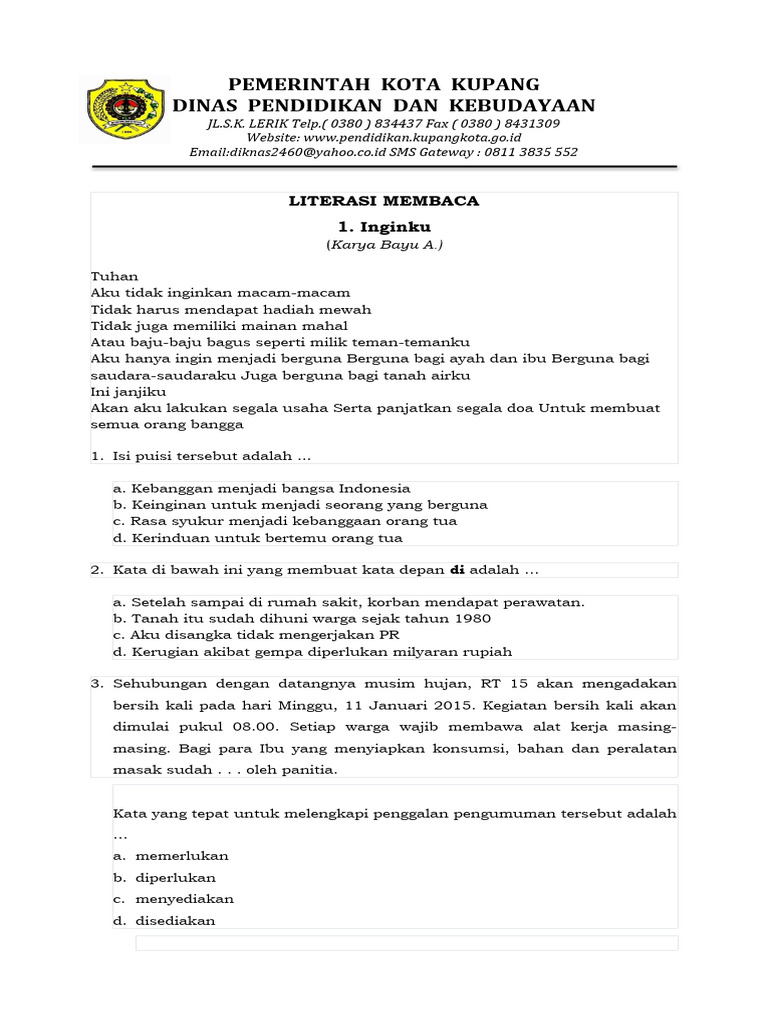 Akm SD KLS 5 Literasi Numerasi | PDF | Kajian Bahasa Asing