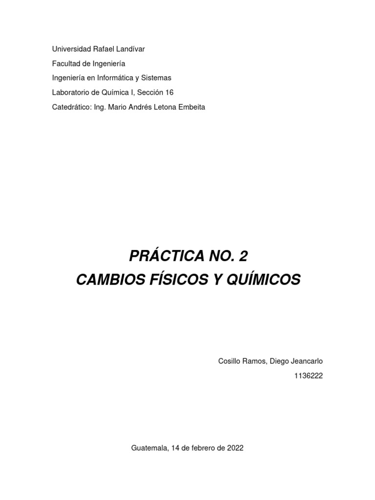 Practica #2 Cambios Fisicos y Quimicos | PDF | Elementos químicos ...