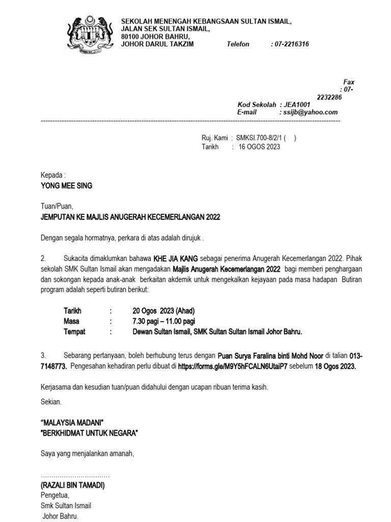 Ruj. Kami: SMKSI.700-8/2/1 Tarikh: 16 OGOS 2023 | PDF