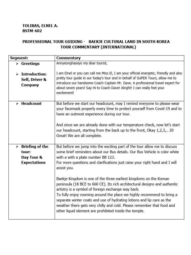Tolibas Tour Commentary | PDF