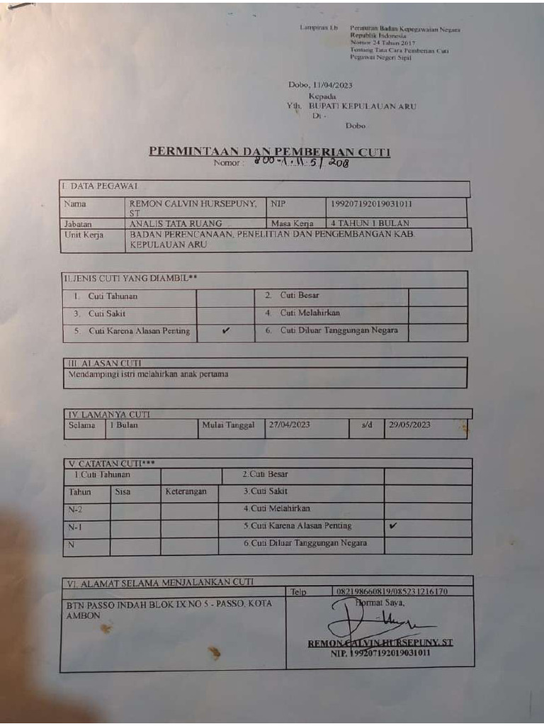 Surat Cuti - Emon | PDF