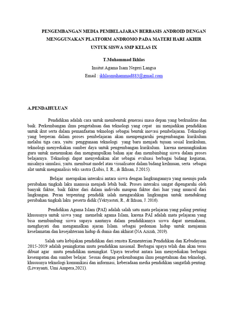 Pengembangan Media Pembelajaran Hari Akhir Berbasis Android Untuk Siswa SMP | PDF
