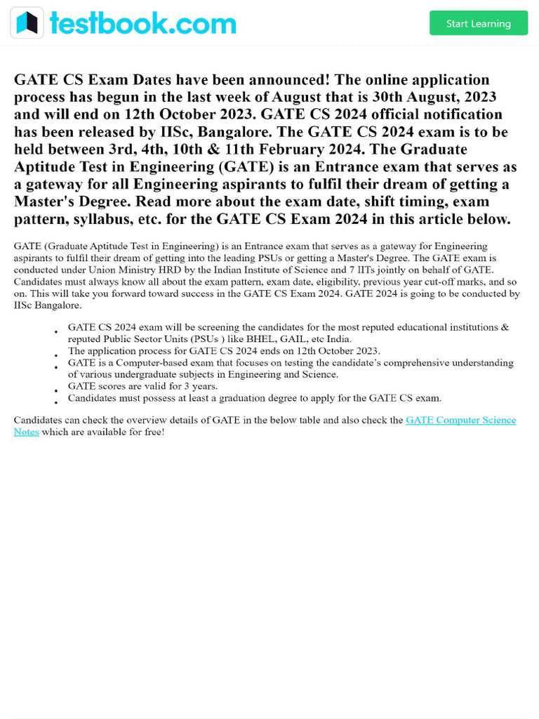 GATE CS Exam 2024exam Info | PDF