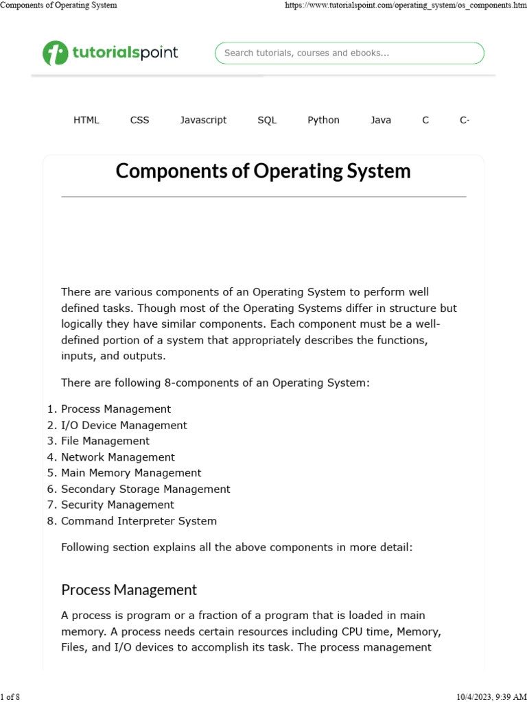 Components of Operating System2 | PDF | Computer Data Storage | Process (Computing)