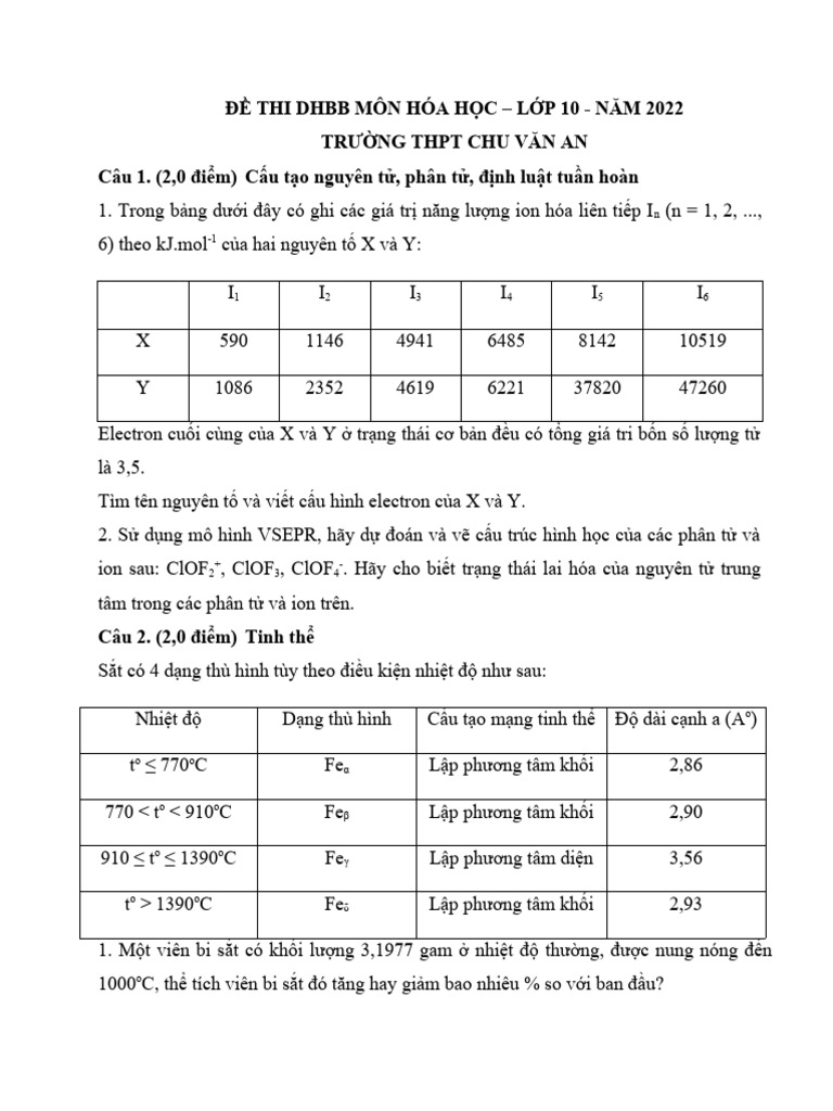 Hóa 10 - Đề đề xuất thi DHBB 2022 Phan Huy Minh | PDF