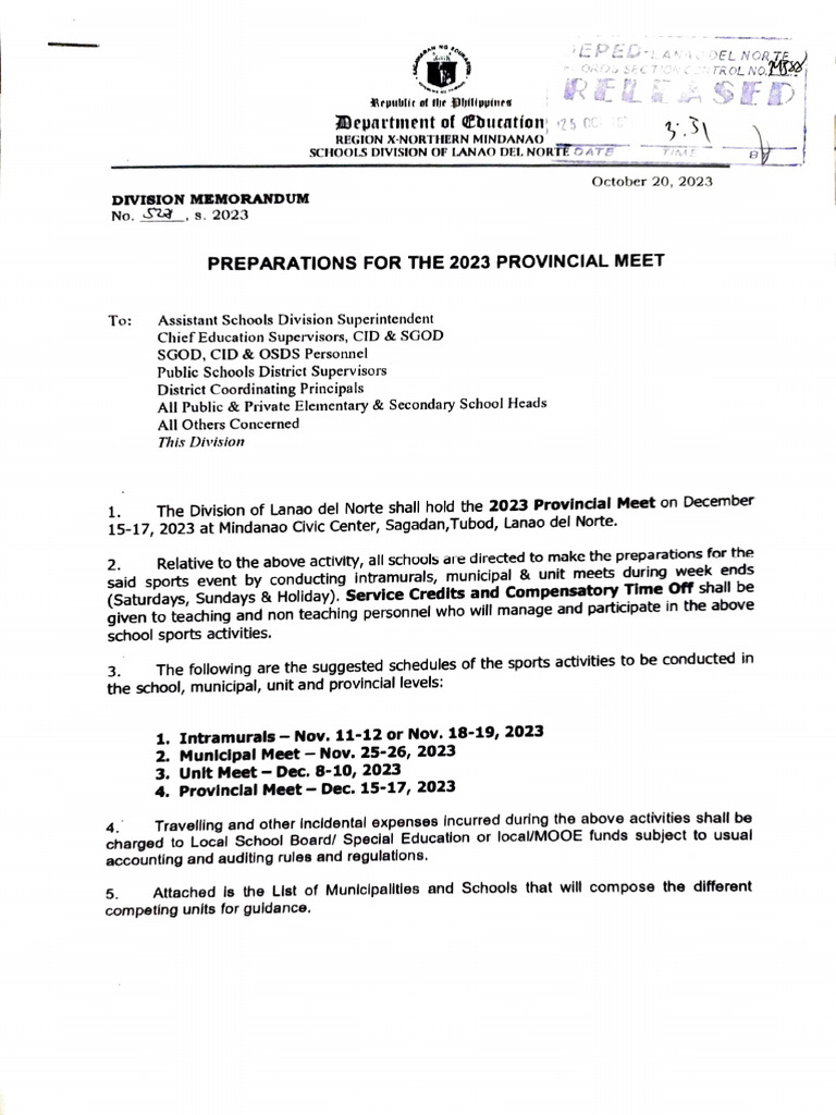 Preparations For The 2023 Provincial Meet | PDF | Asia | Southeast Asia