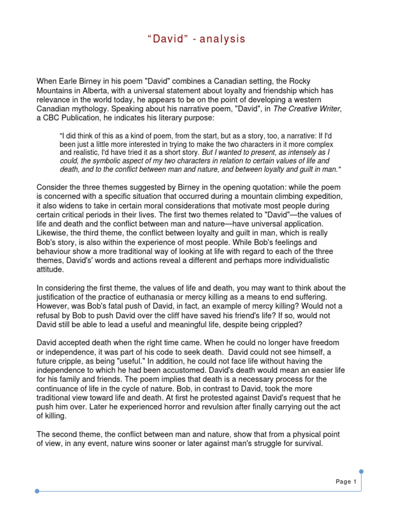 David Analysis | PDF | Narrative | Poetry