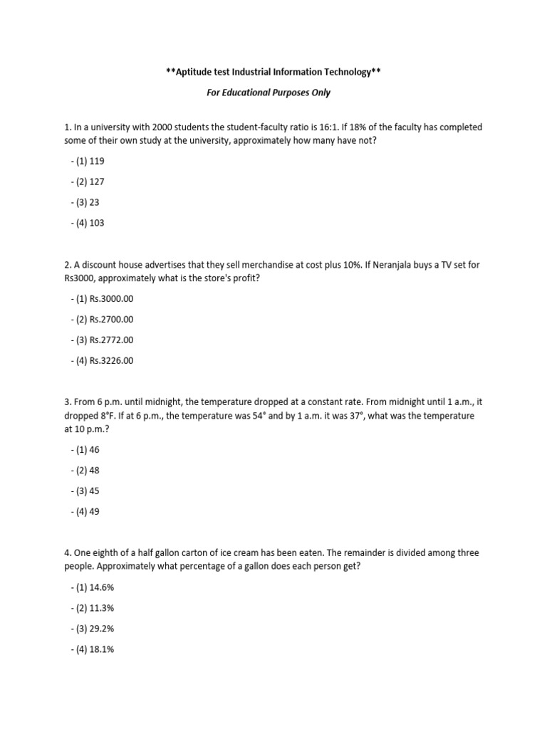 Aptitude Test Industrial Information Technology - Past Paper | Download ...