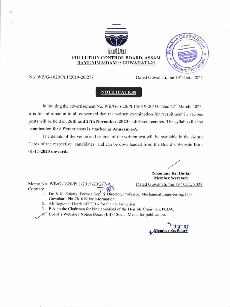 Notification Date of Exam | PDF