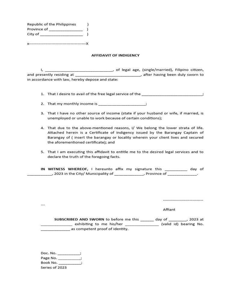 Affidavit of Indigency Sample | PDF