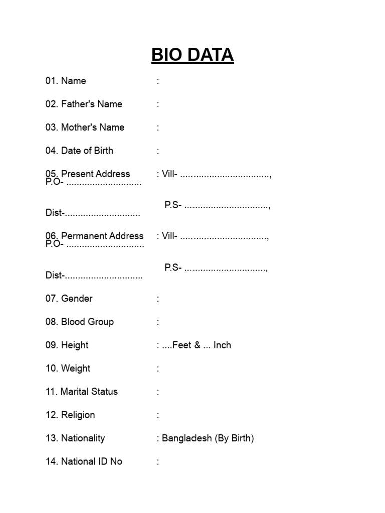 Bio Data (English) | PDF