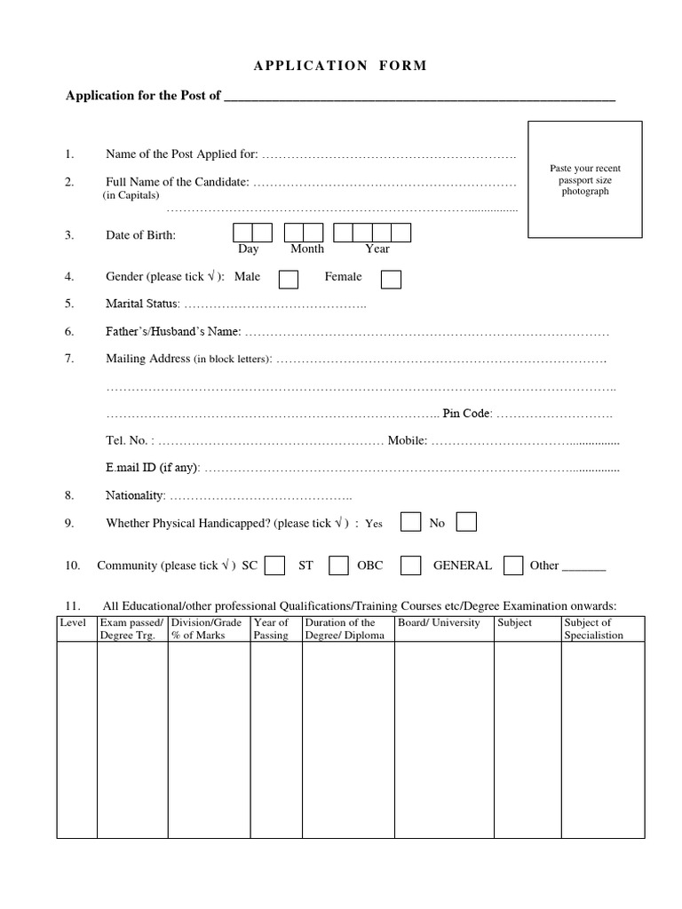 Job Application Form Template | PDF | Qualifications | Vocational Education