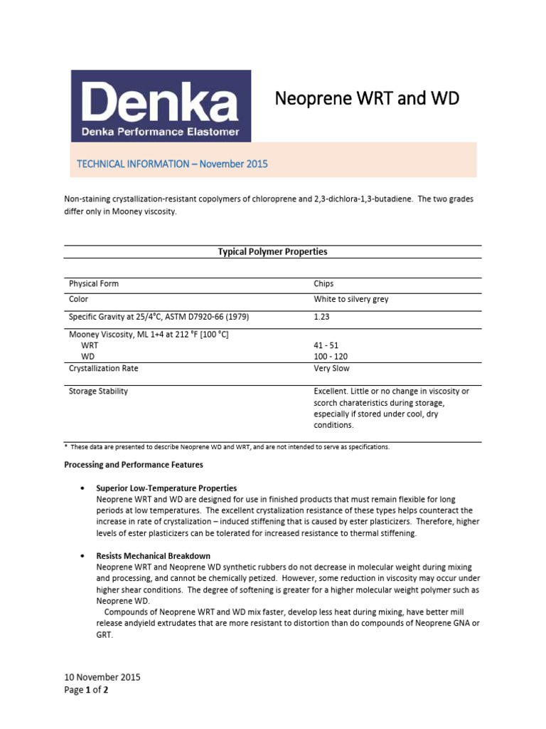 Neoprene WRT and WD Technical Overview | PDF | Polymers | Viscosity