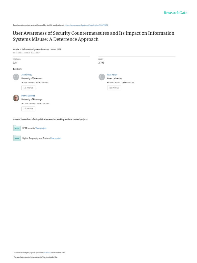 User Awareness of Security Countermeasures and Its | PDF | Deterrence ...