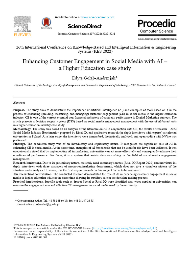 Enhancing Customer Engagement in Social Media With AI - A Higher Education Case Study | PDF ...