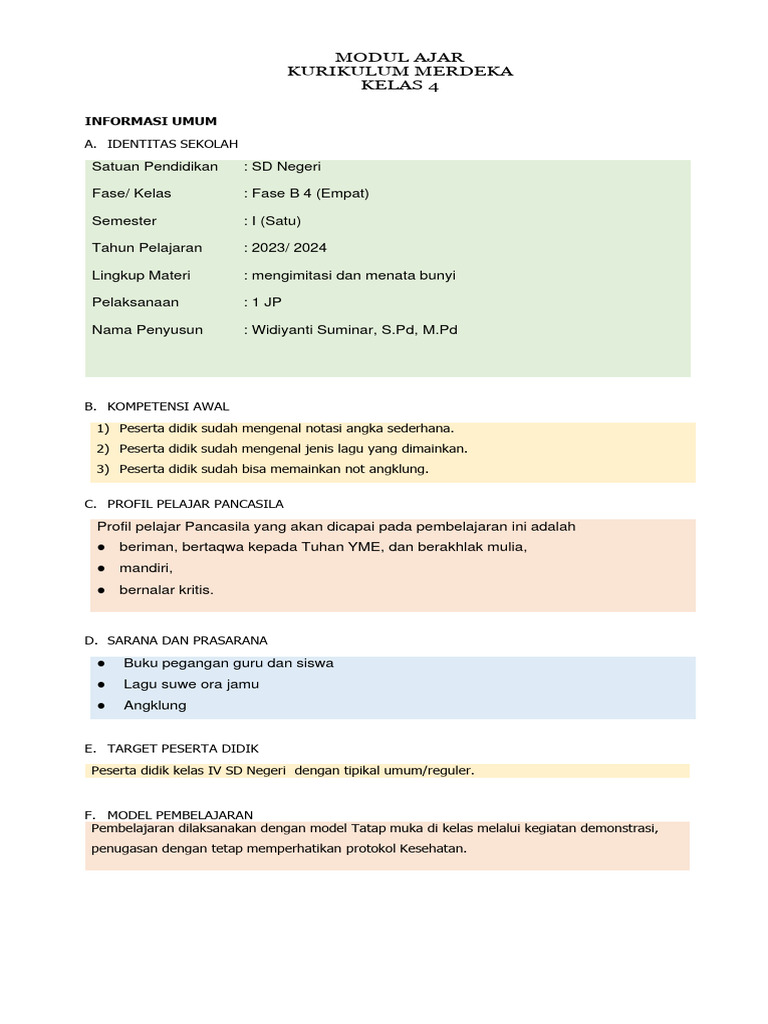 Modul Ajar Kls 4 Angklung | PDF