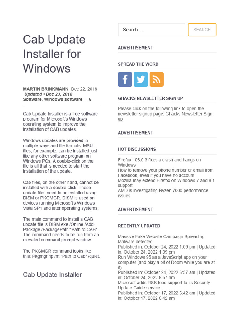 Cab Update Installer For Windows - Ghacks Tech News | PDF | Microsoft Windows | Installation ...