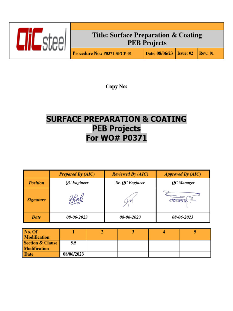 6.PEB Painting Procedure (P0371) Rev.01 | PDF | Paint | Epoxy