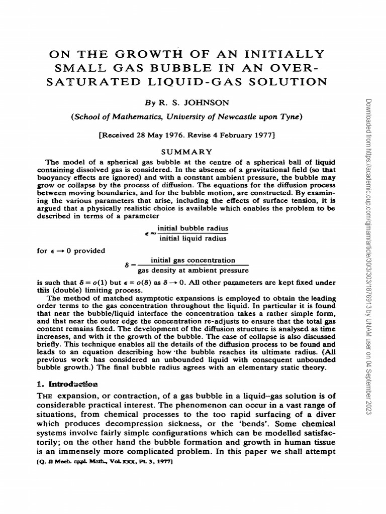 Documento 3. - On The Growth of An Initially Small Gas Bubble in An Over-Saturated Liquid-Gas ...