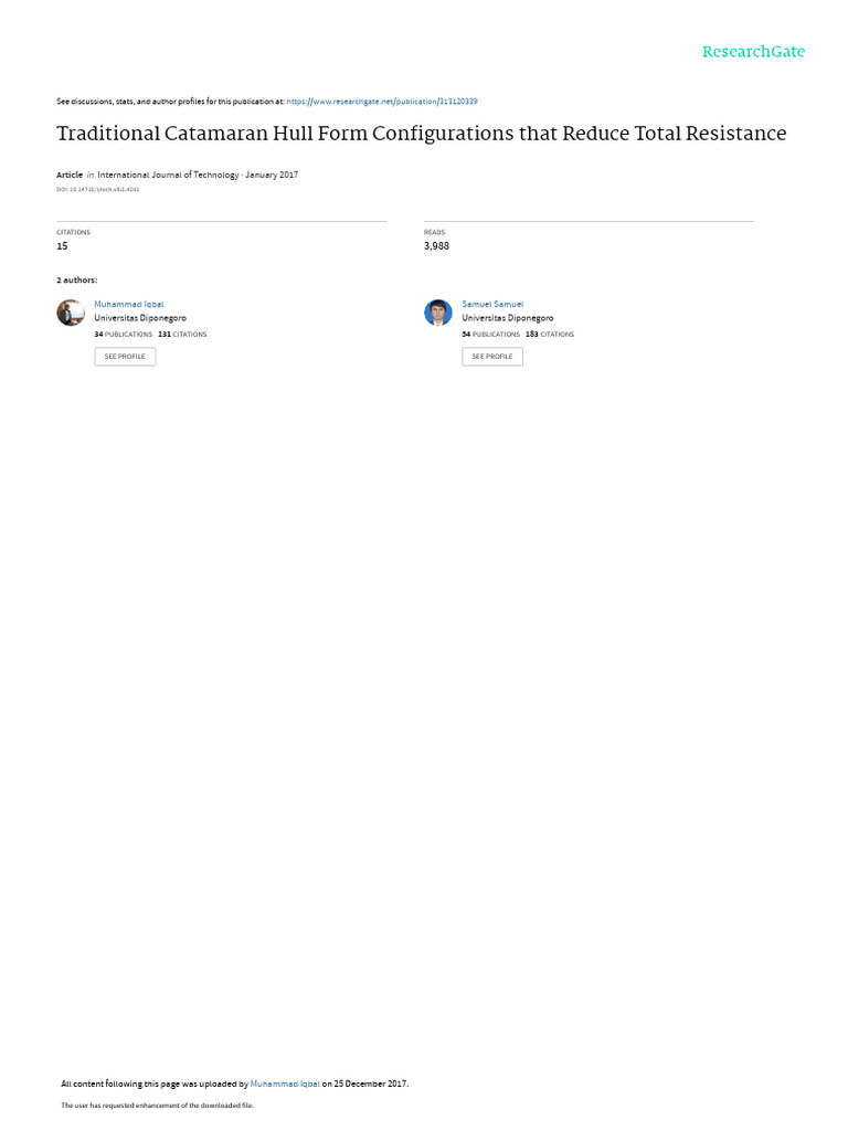 Traditional Catamaran Hull Form Configurations Tha | PDF