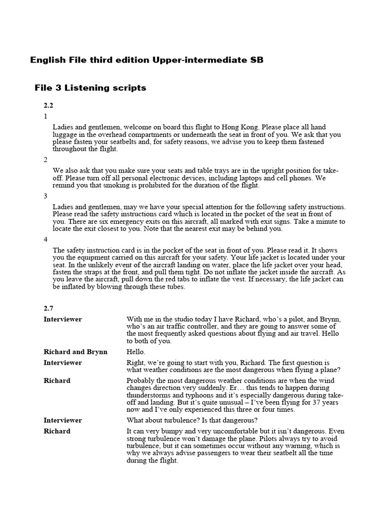 Englishfile 3e Uppint File3 Listeningscripts | PDF | Adolescence | Air ...