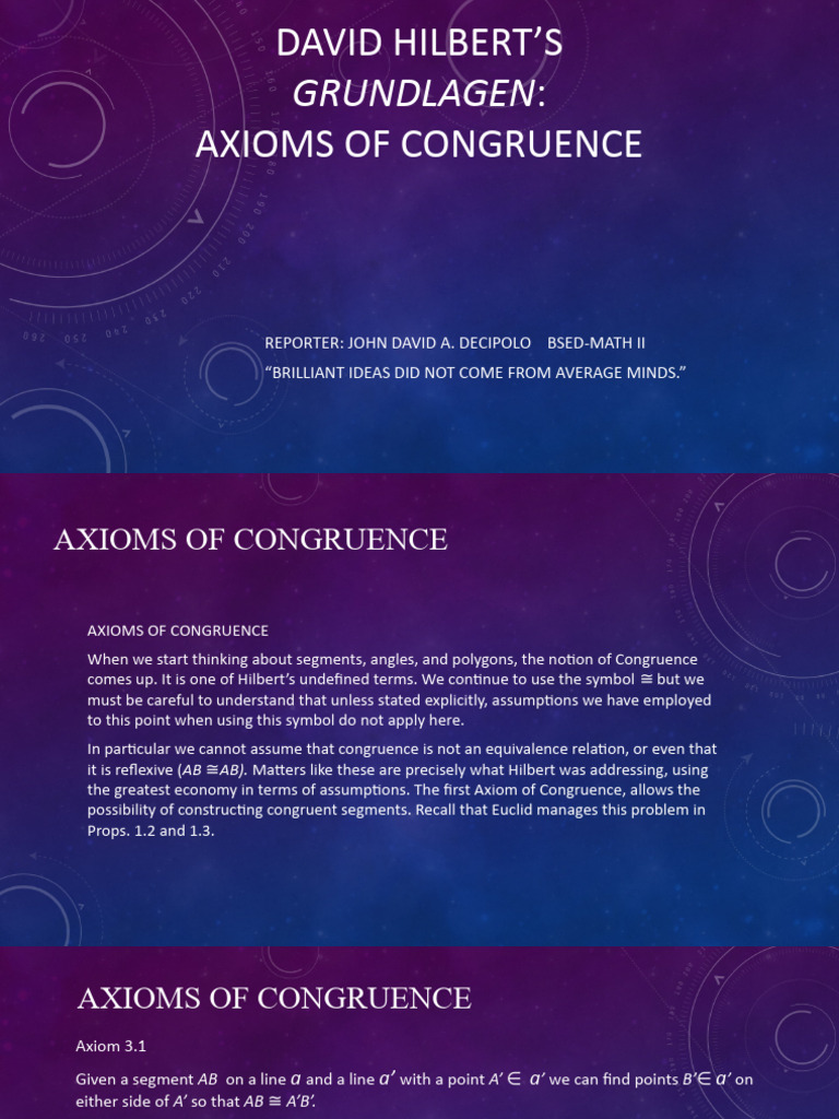 BSED MATH 8: Modern Geometry Hilbert's Axiom | PDF | Triangle | Line ...