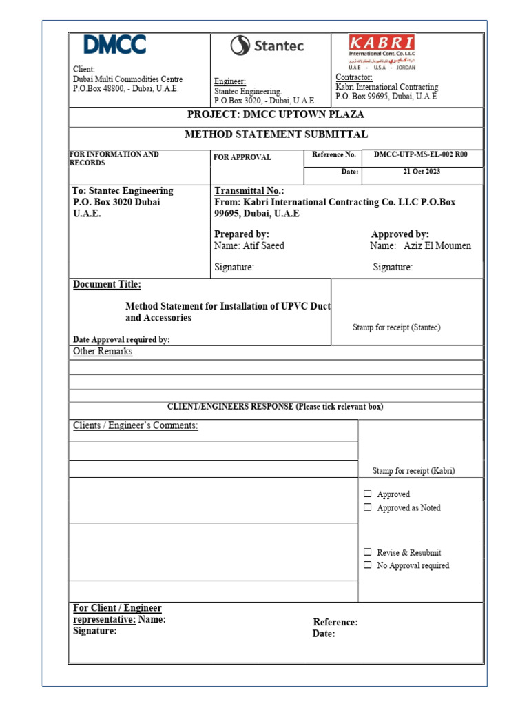 MSRA - ELE-02 Installation of UPVC Duct | PDF | Duct (Flow) | Pipe ...