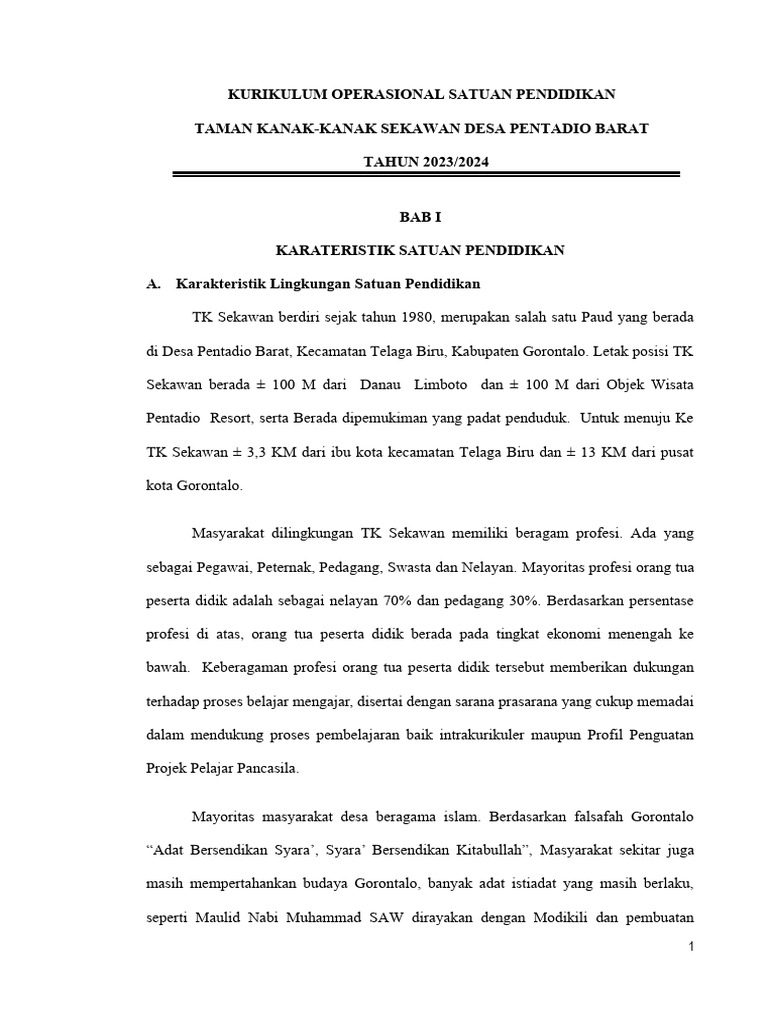 Kosp TK Sekawan Bab 1-2 | PDF