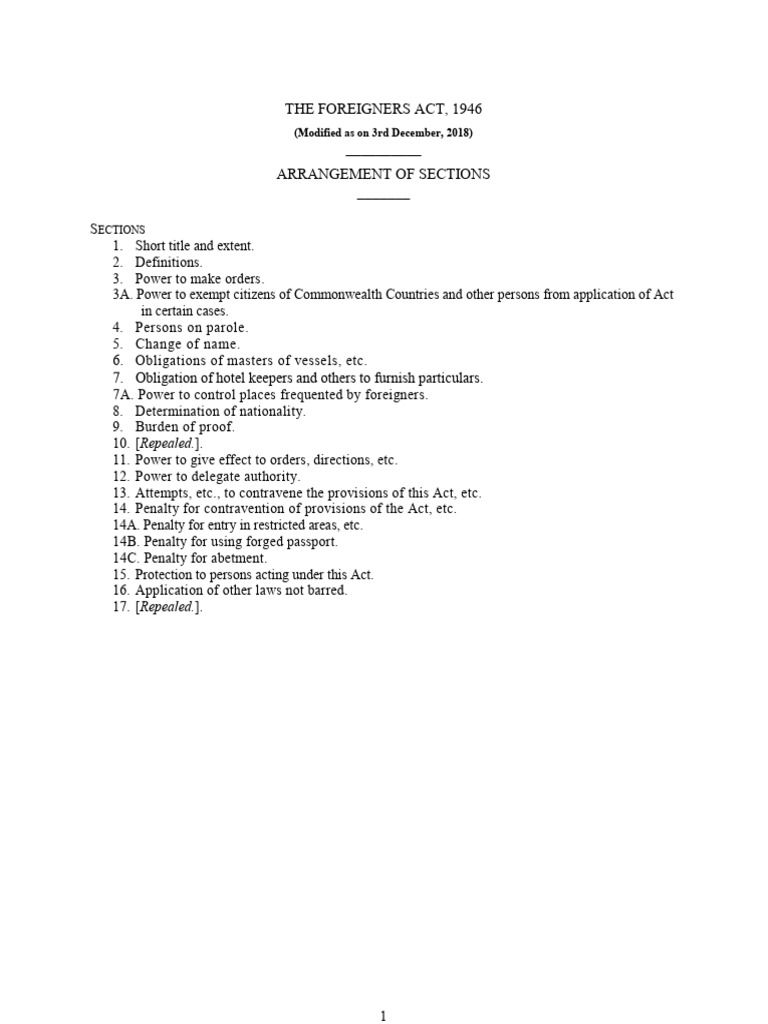 Foreigners Act 1946 | PDF | Common Law | Justice