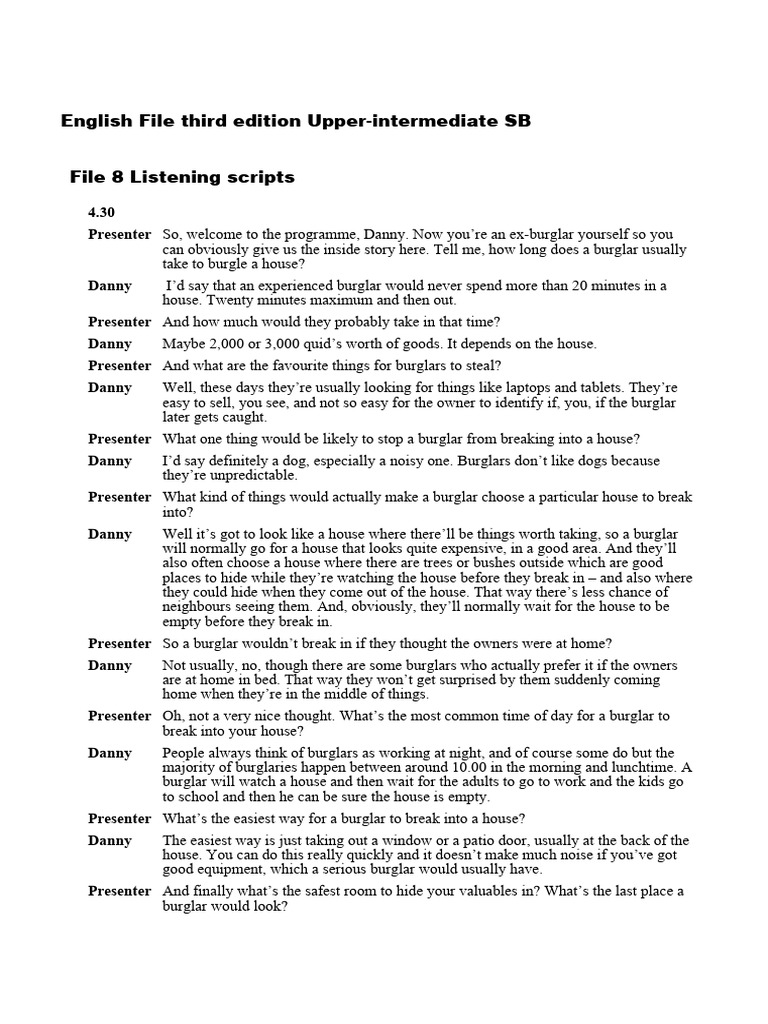 Englishfile 3e Uppint File8 Listeningscripts | PDF | Burglary