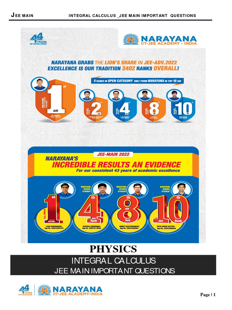 Integral Calculus - Jee Main Important Questions - F | PDF | Area ...
