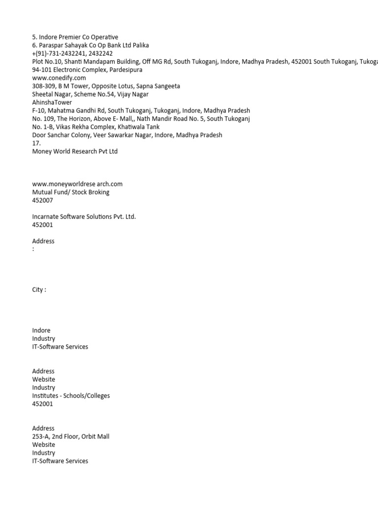 List of Companies in Indore | PDF | Service Industries