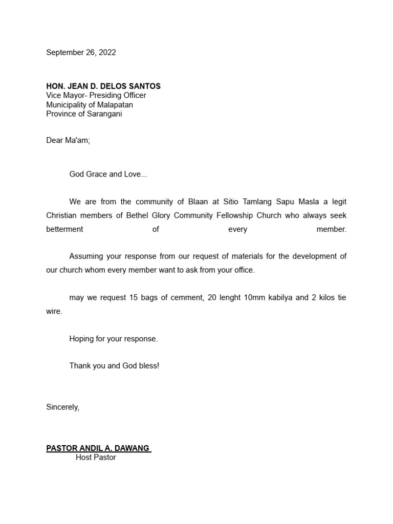 Request Letter Simbahan Tamlang | PDF