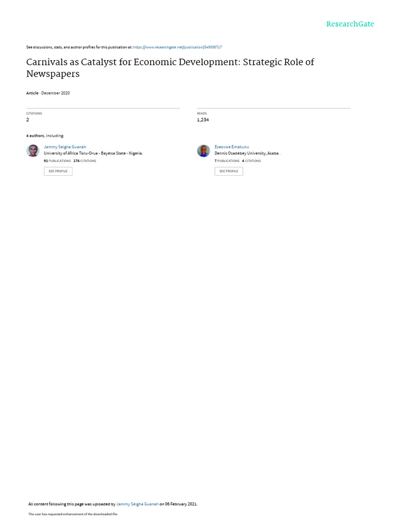 Carnivals As Catalyst For Economic Development | PDF | Newspapers