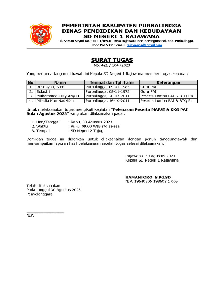 Surat Tugas 2023 | PDF