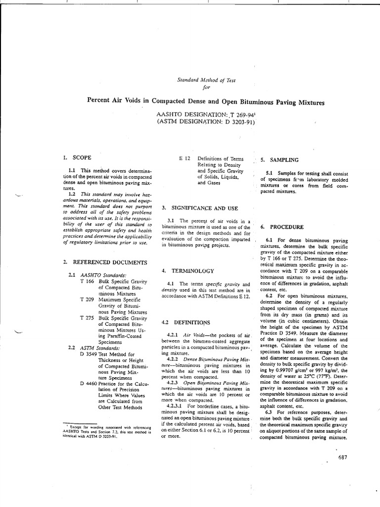 T 269 Percent Air Voids in Compacted Dense and Open AC | PDF