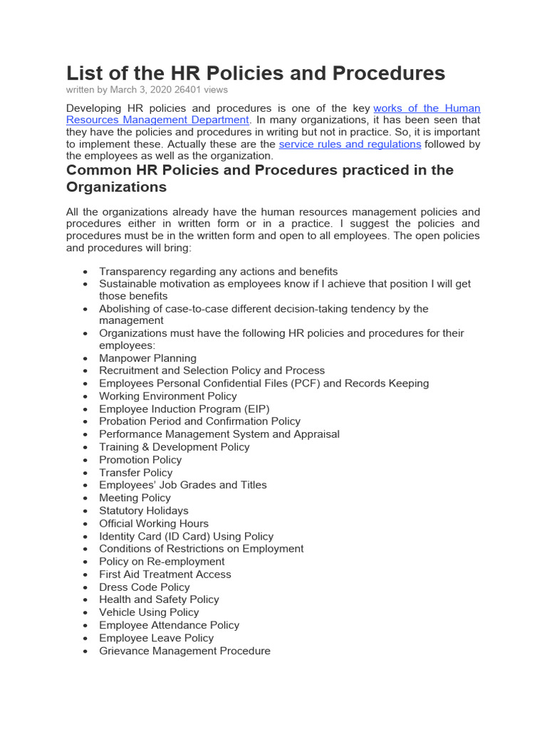 Comprehensive HR Policies Overview | PDF | Employment | Human Resource ...