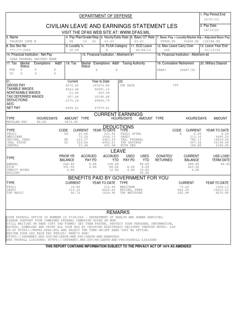 Civilian Leave and Earnings Statement Les | PDF | Social Security ...