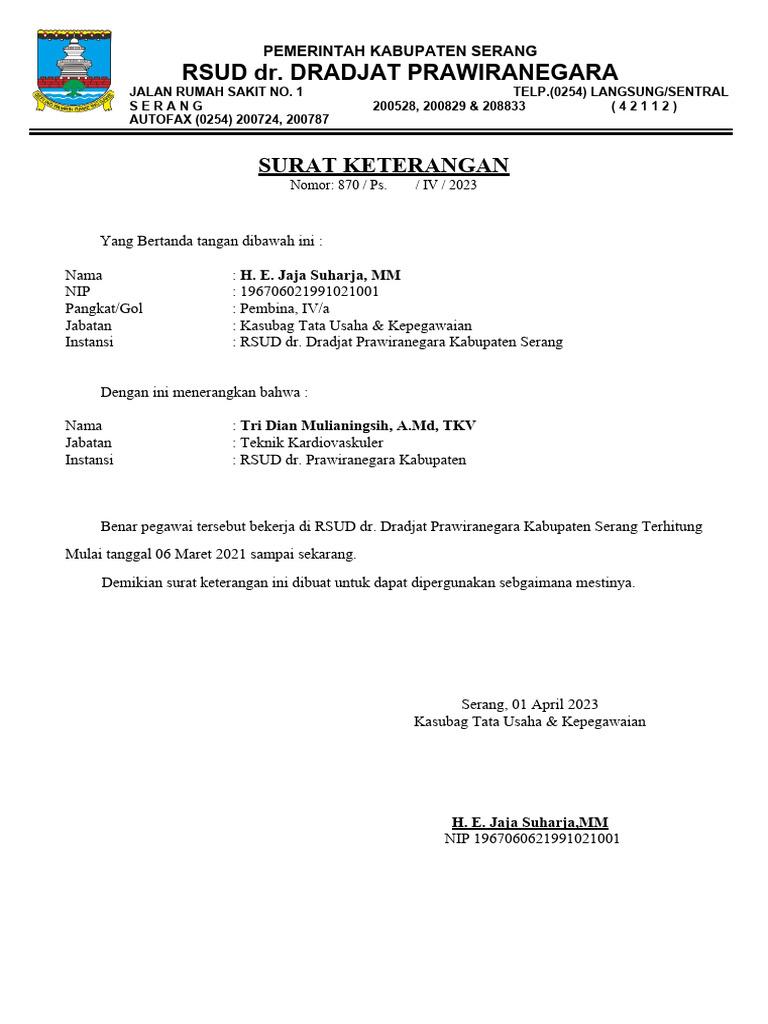 Surat Keterangan Kerja DIAN NEW | PDF