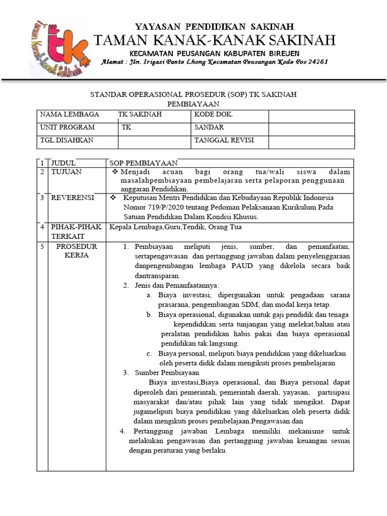SOP TK Sakinah | PDF