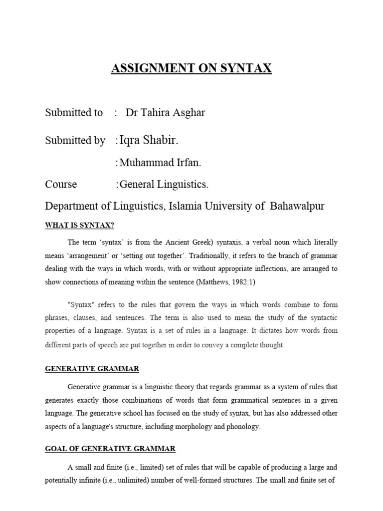 Assignment On Syntax | PDF | Phrase | Syntax