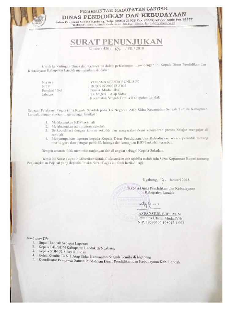 SK Penunjukan Plt. Kepsek TK SDN 02 Sidas | PDF