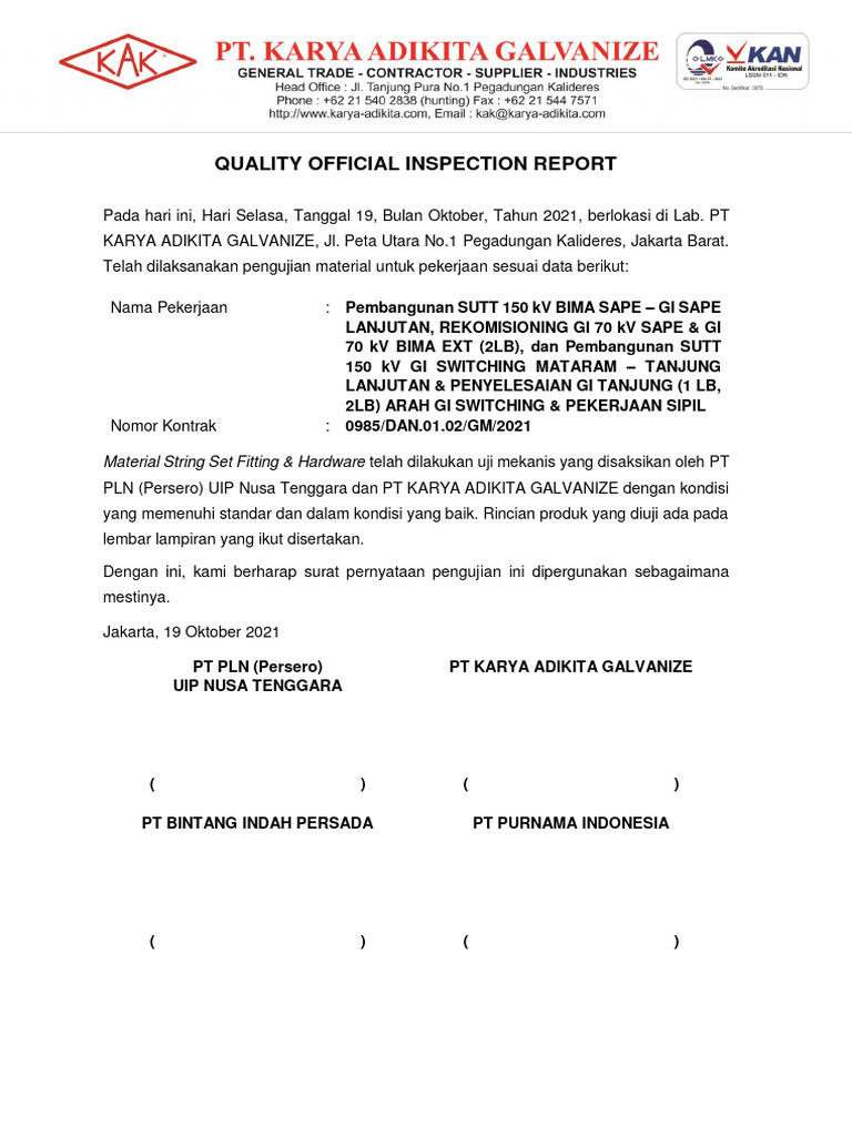 Berita Acara Uji FAT Bima Sape - 1 | PDF