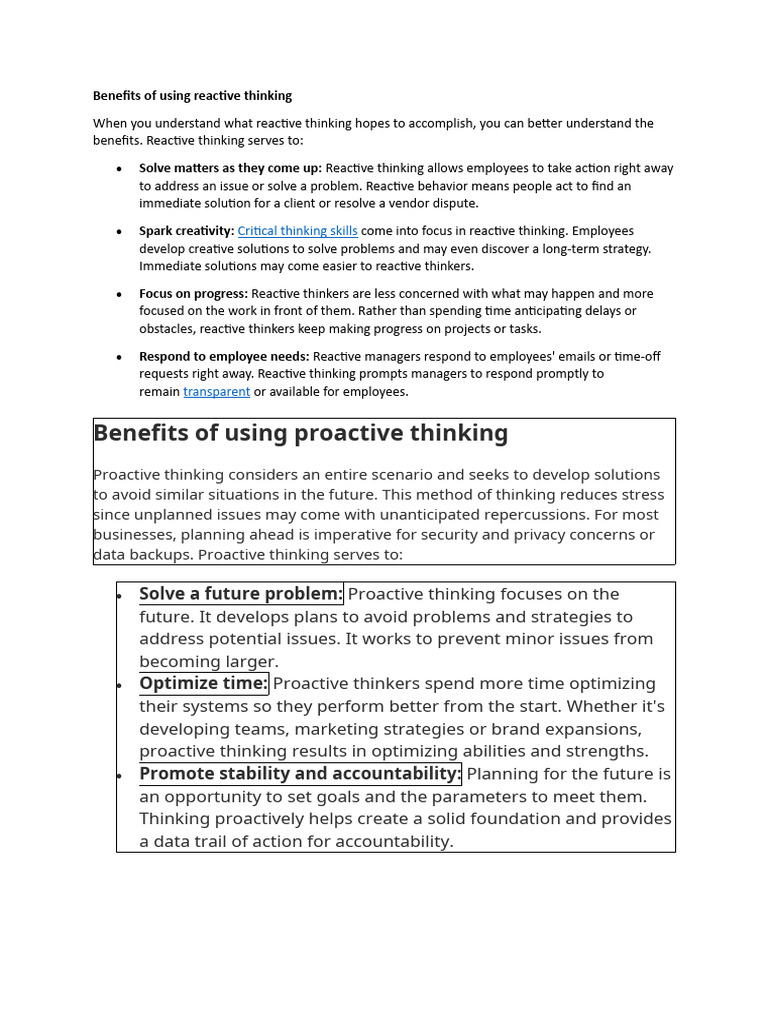 Benefits of Using Reactive Thinking | PDF | Thought | Behavior