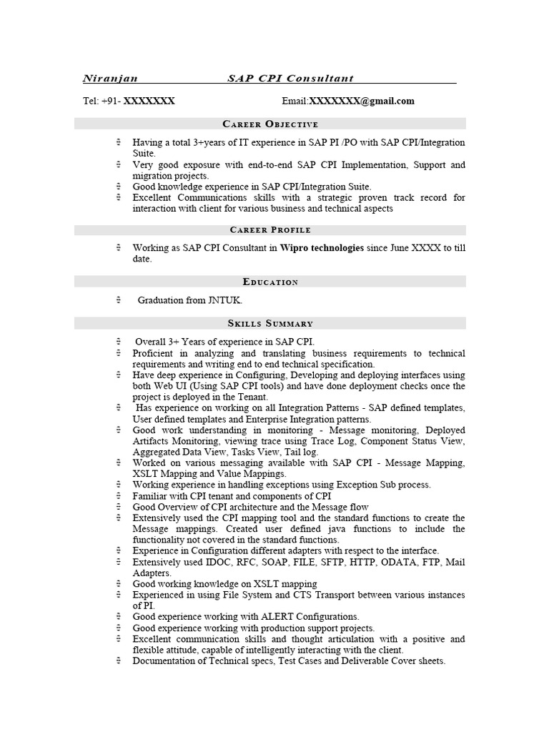 SAP CPI Consultant Resume Overview | PDF | Central Processing Unit ...