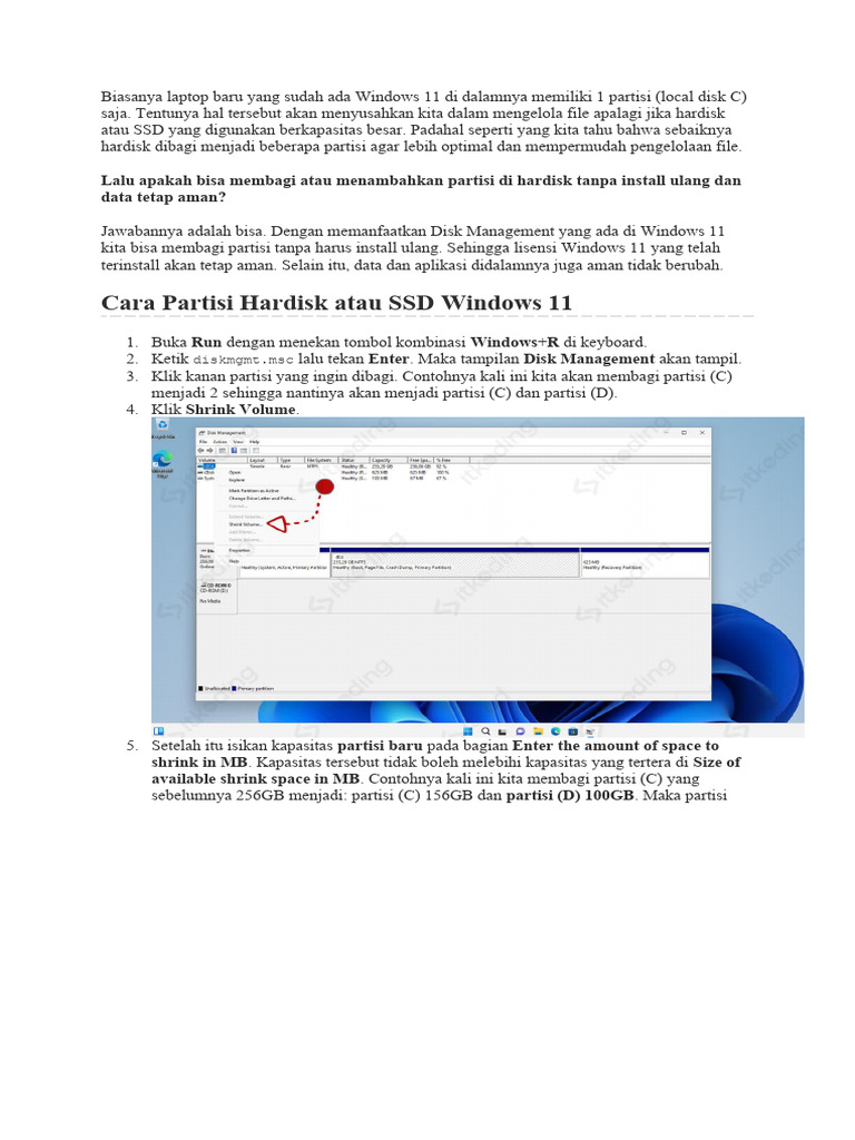 Biasanya Laptop Baru Yang Sudah Ada Windows 11 Di Dalamnya Memiliki 1 Partisi | PDF