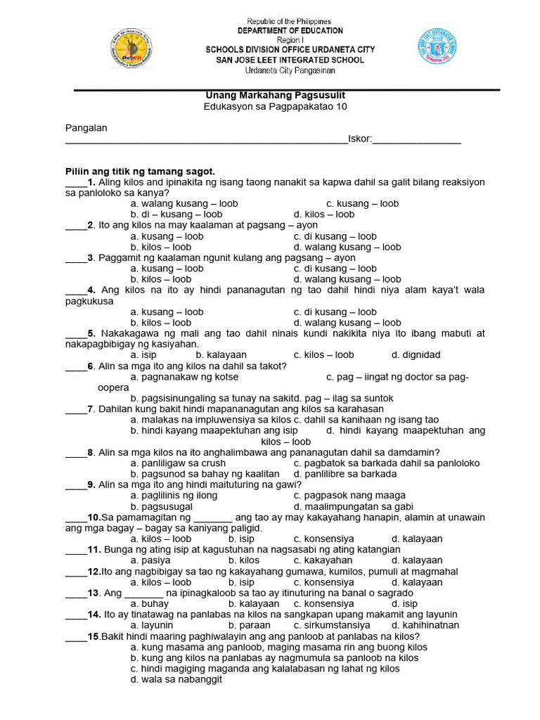 First Periodical Test Esp 10 | PDF First Periodical Test Esp 10 | PDF